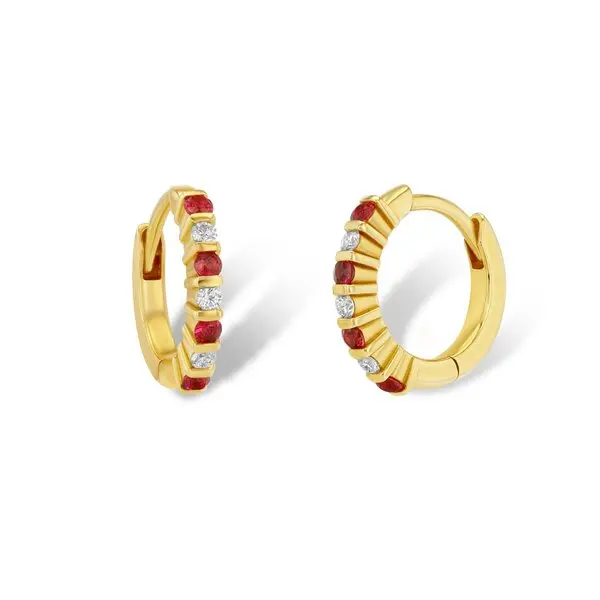 JEWELBIRD Ruby And Diamond Huggie Earrings - Red/gold