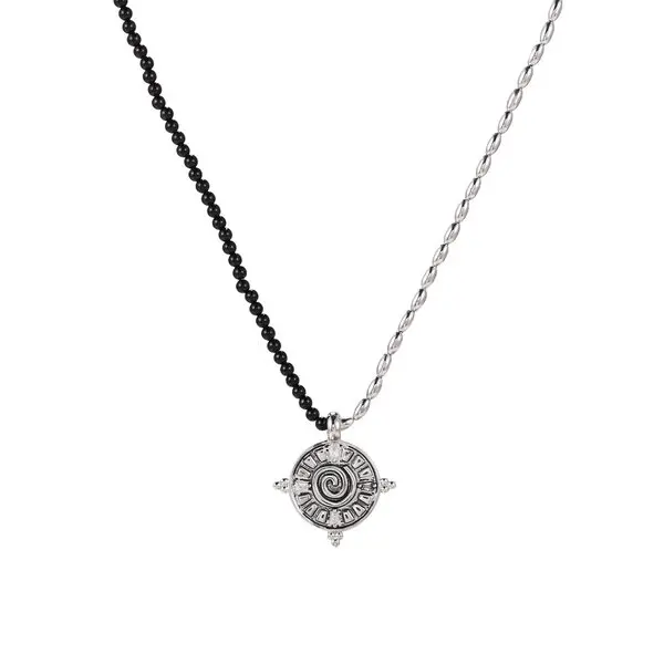 AUROZIA Solar Meridian Crystal Beaded Necklace With Sun Motif - Black/silver