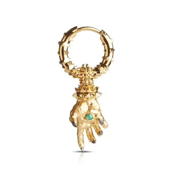 KASUN Hand Of The Protector Emerald Vermeil Earrings - Gold