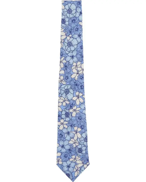 LORDS OF HARLECH Taddeo Floral Merino Neck Tie - Blue