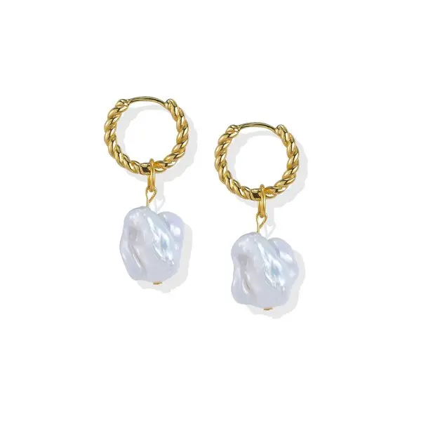 LAIT & LUNE Ilana Hoop Pearl Earrings - Gold