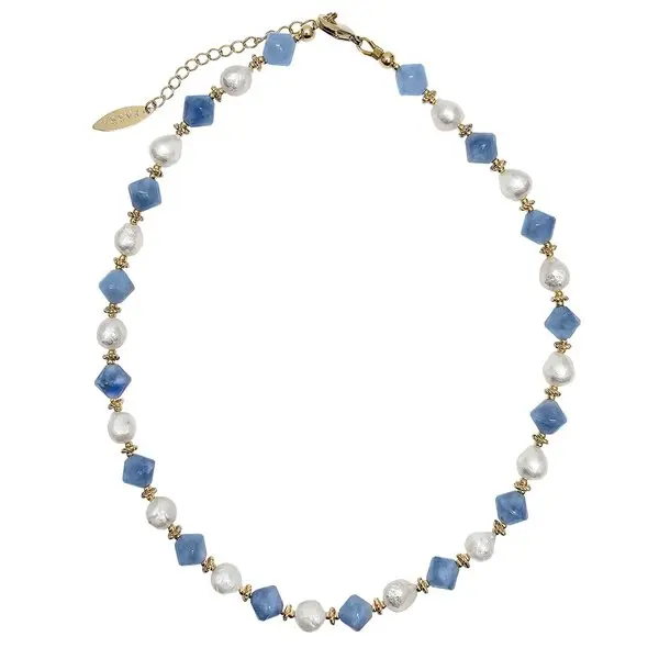 FARRA Freshwater Pearl And Jade Choker Necklace - Blue