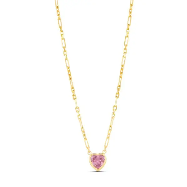 SHYMI Bezel Heart Paperclip Chain Necklace - Pink