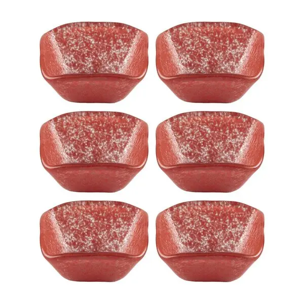Turgla Home Glass Dinnerware Square Glass Ramekin Set Of Six - Red
