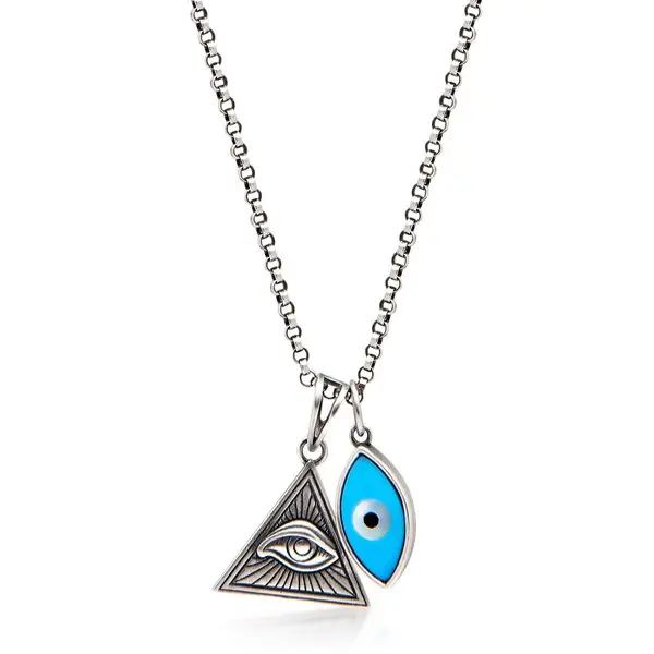 NIALAYA JEWELRY Necklace With Turquoise Evil Eye & Eye Of Ra Pendant - Silver