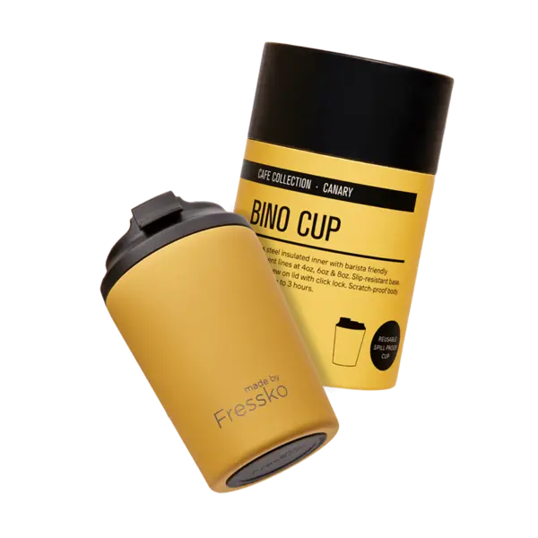 FRESSKO Bino 8oz / 227ml Reusable Coffee Cup, Stainless Steel Canary - Yellow