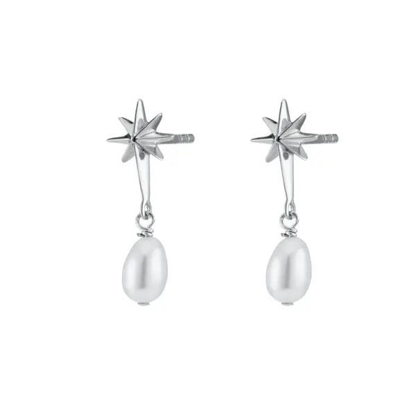 SCREAM PRETTY Angel Star & Pearl Drop Stud Earrings - Silver