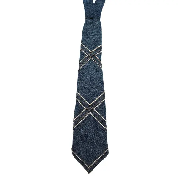 NANDANIE The Denim Crystal Plaid Necktie - Blue