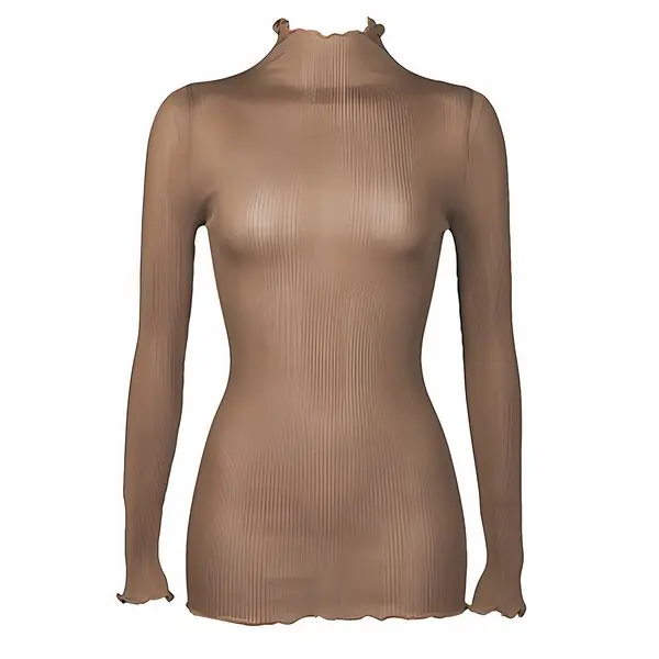 AROMATIQUE Ribbed Silk Turtleneck Top