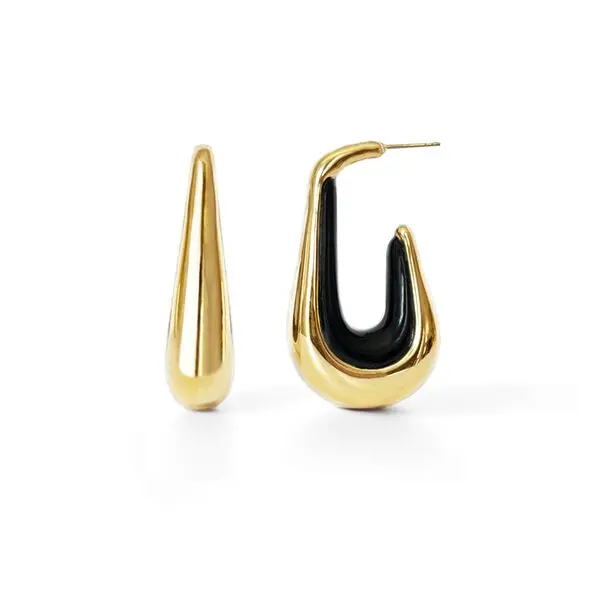GOLD & HONEY Gold And Black Drop Hoop Earrings - Gold/black