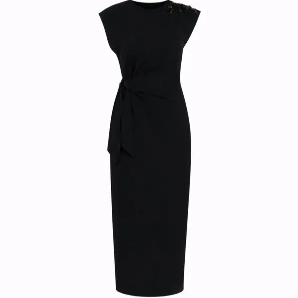 NUVV COLLECTION Draped Midi Dress With Beaded Detail - Black