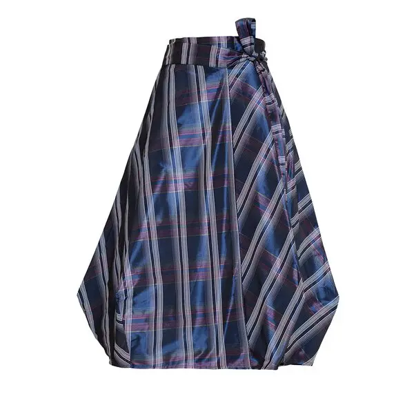 BIANCA POPP Tartan Taffeta Wrapped Knee Length Skirt - Blue