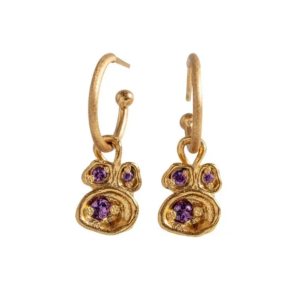 CLAIRE HILL DESIGNS Amethyst Lichen Hoop Earrings - Gold