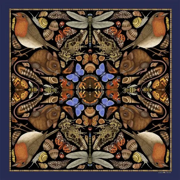 EMILY CARTER Blue / Brown The British Garden Wool Scarf Xl - Blue/brown