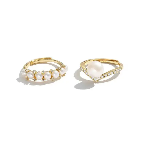 CLASSICHARMS Diamond Accent Pearl Ring Set - Gold