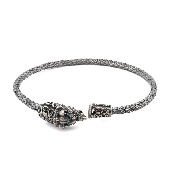 EBRU JEWELRY Wolf Fang Sterling Silver Black Diamond Bracelet - Black/silver