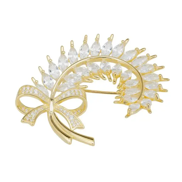 LATELITA Tied Ribbon Laurel Leaf Brooch - Gold/white