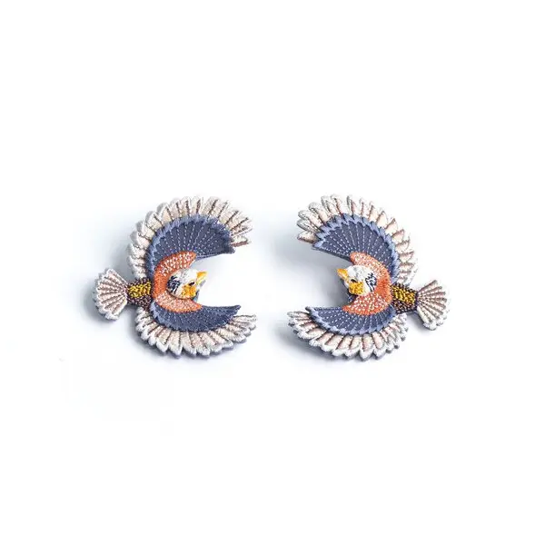 NANA WATANABE Flying Bird Layered Embroidered Earrings - Grey