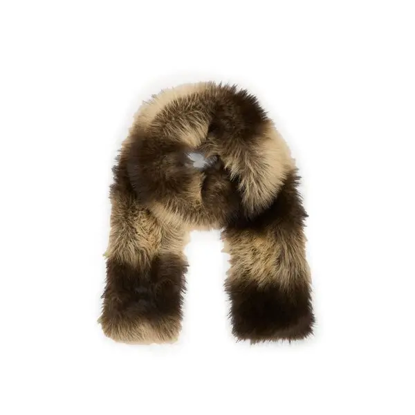Saachi White / Brown Faux Fur Statement Beige Scarf - White/brown