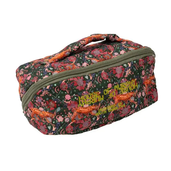 HOUSE OF MURPHY Quilted Jungle Walk Cosmetic Case - Green/red