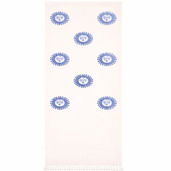 NUVV COLLECTION Blue / White Sun Faces Print Turkish Cotton Peshtemal - Blue/white