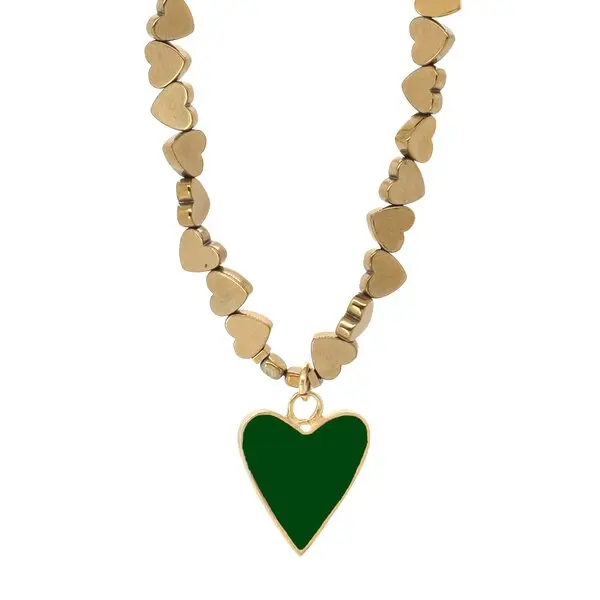 EBRU JEWELRY Gold-plated Heart Pendant Necklace - Gold/green