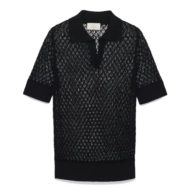 PERALUNA Ava Openwork Knit Polo Neck Blouse