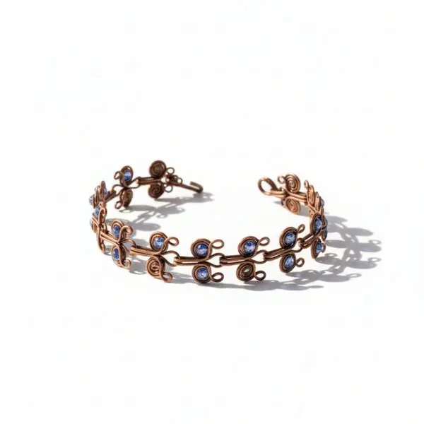 ANATOLIACRAFT Handcrafted Copper Filigree And Stone Cuff Bracelet - Blue