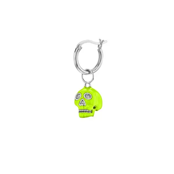 TRUE ROCKS Sterling Silver Hoop Earring With Skull Charm - Green/silver
