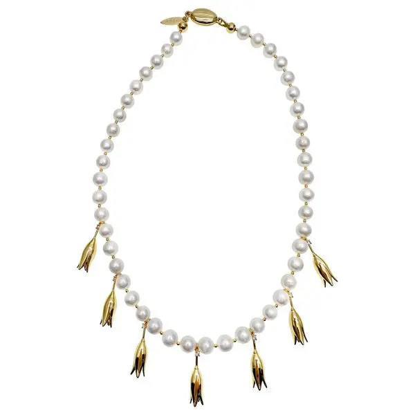FARRA Freshwater Pearl And Flower Charm Necklace - White