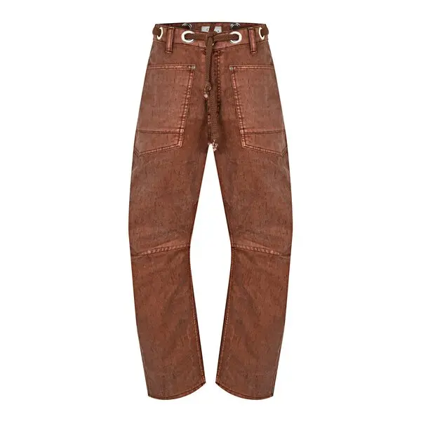 GOC DENIM Flocked Barrel Leg Jeans - Brown