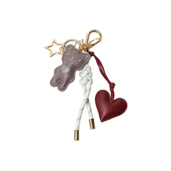 POP UPS BRAND Charm Key Chain With Teddy And Heart Pendants - Gray/green/red