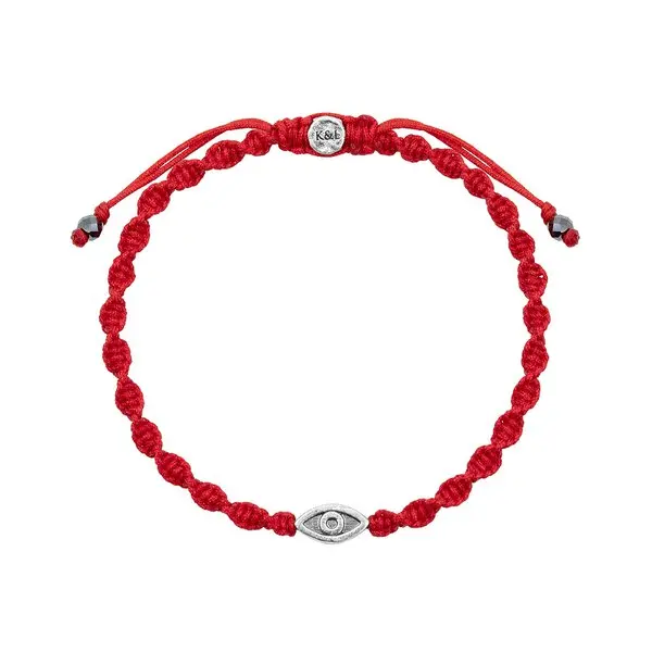 KARMA AND LUCK Silver String Evil Eye Charm Bracelet - Red