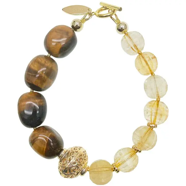 FARRA Citrine And Tiger Eye Stones Bracelet - Yellow