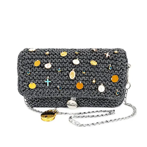 HILO DE MAR Small Hand-knitted Handbag In Premium Variegated Yarn - Grey