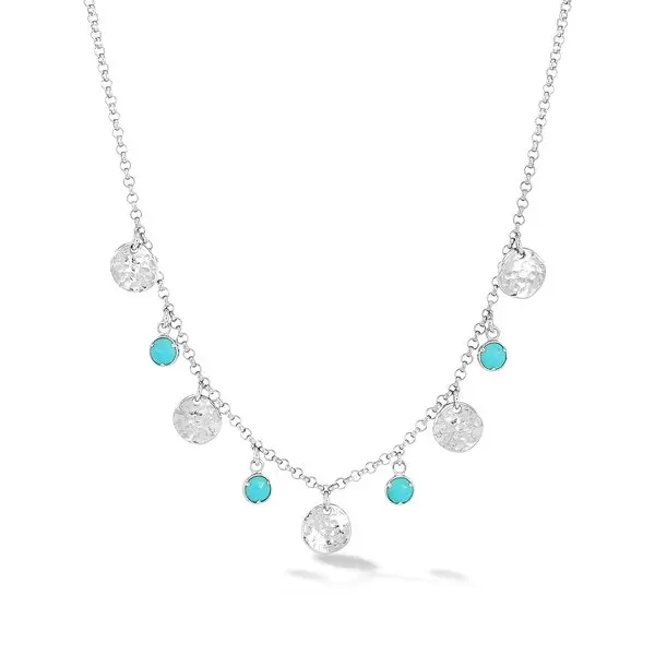 DOWER & HALL Sterling Turquoise Bead And Hammered Disc Necklace - Silver