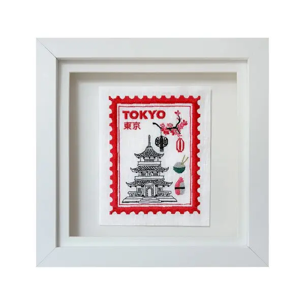 LILLY LOVES Black / Red Tokyo Inspired Embroidered Stamp Art - Black/red