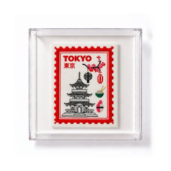 LILLY LOVES Tokyo Inspired Embroidered Stamp Art - Black/red