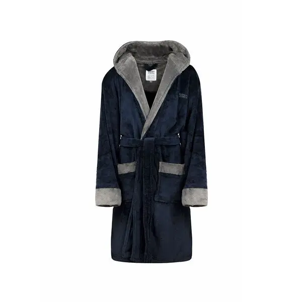 BEDROOM ATHLETICS Moore Flannel Fleece Dressing Gown Navy - Blue