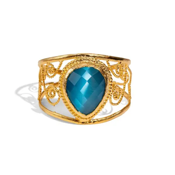 EBRU JEWELRY Vintage Blue Cat Eye Chunky Cuff Bracelet - Gold/blue