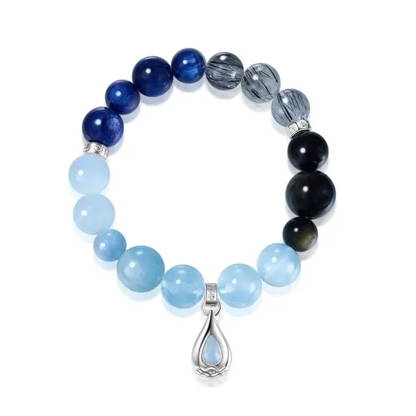 AUROZIA Aquamarine Waterdrop Pendant Beaded Bracelet - Silver