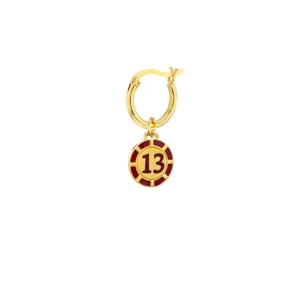 TRUE ROCKS Red Enamel Poker Chip Charm Hoop Earring - Red/gold