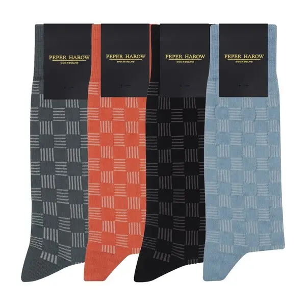 PEPER HAROW - MADE IN ENGLAND Battenberg Socks Bundle - Black/blue/gray/pink
