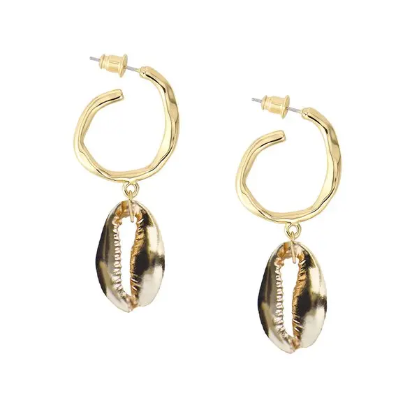 ADRIANA PAPPAS DESIGNS Hammered Hoop Shell Drop Earrings - Yellow