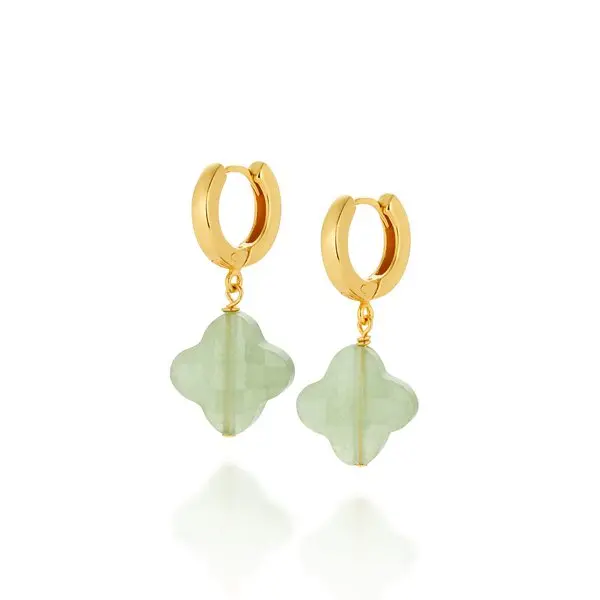 NELLOU JEWELLERY Clover Gemstone Hoop Earrings - Green