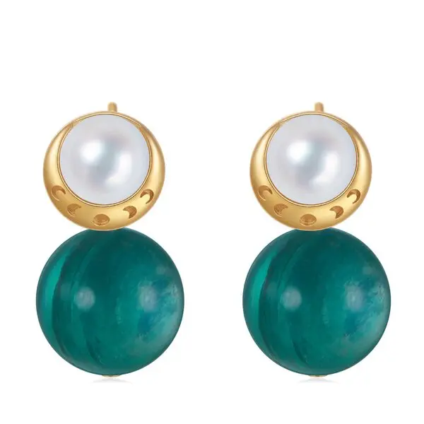 AUROZIA Starry Moon Lunar Phase Stud Earrings - Green