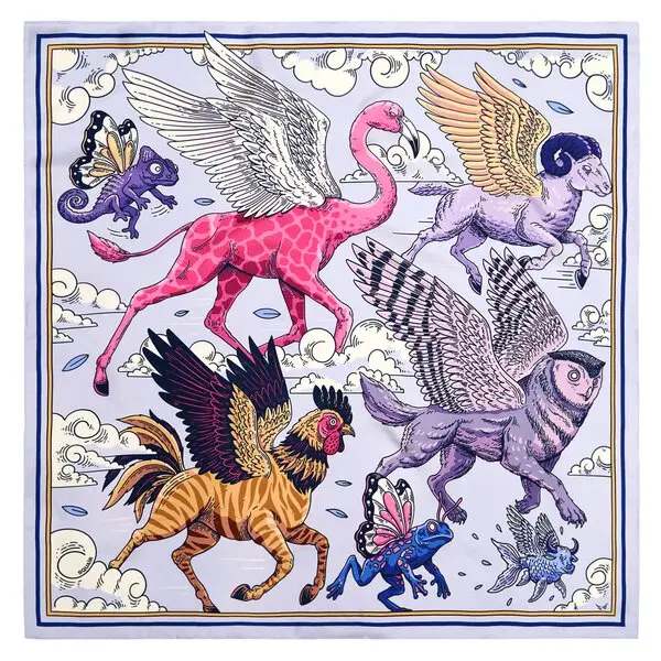SQUAÏR Le Bestiaire Céleste Celestite Square Silk Scarf - Blue/purple