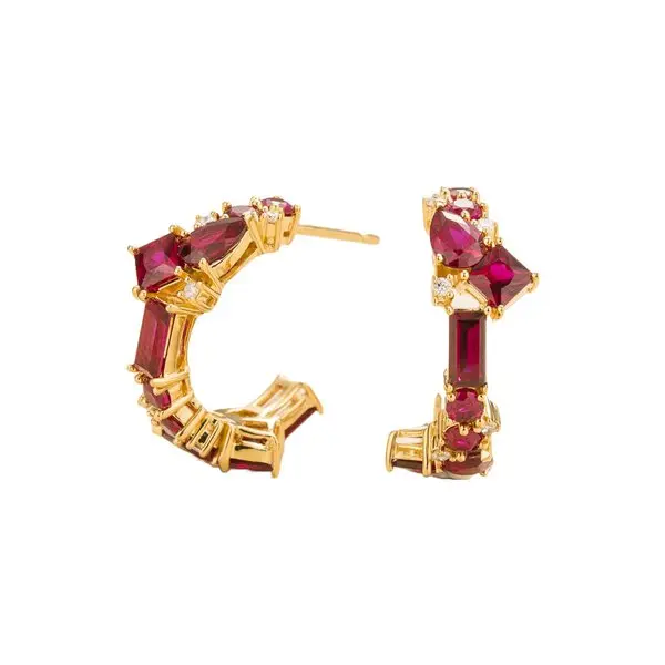 JUVETTI  Lanna Ruby And Diamond Hoop Earrings - Gold/white/red