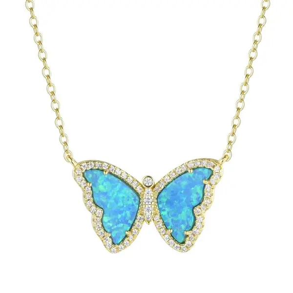 KAMARIA Butterfly Pendant Necklace With Opal And Crystal - Blue/green