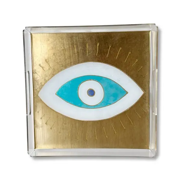 CASA DUNIYA Artisan Hand-painted Nazar Evil Eye Vanity & Serving Tray - Gold